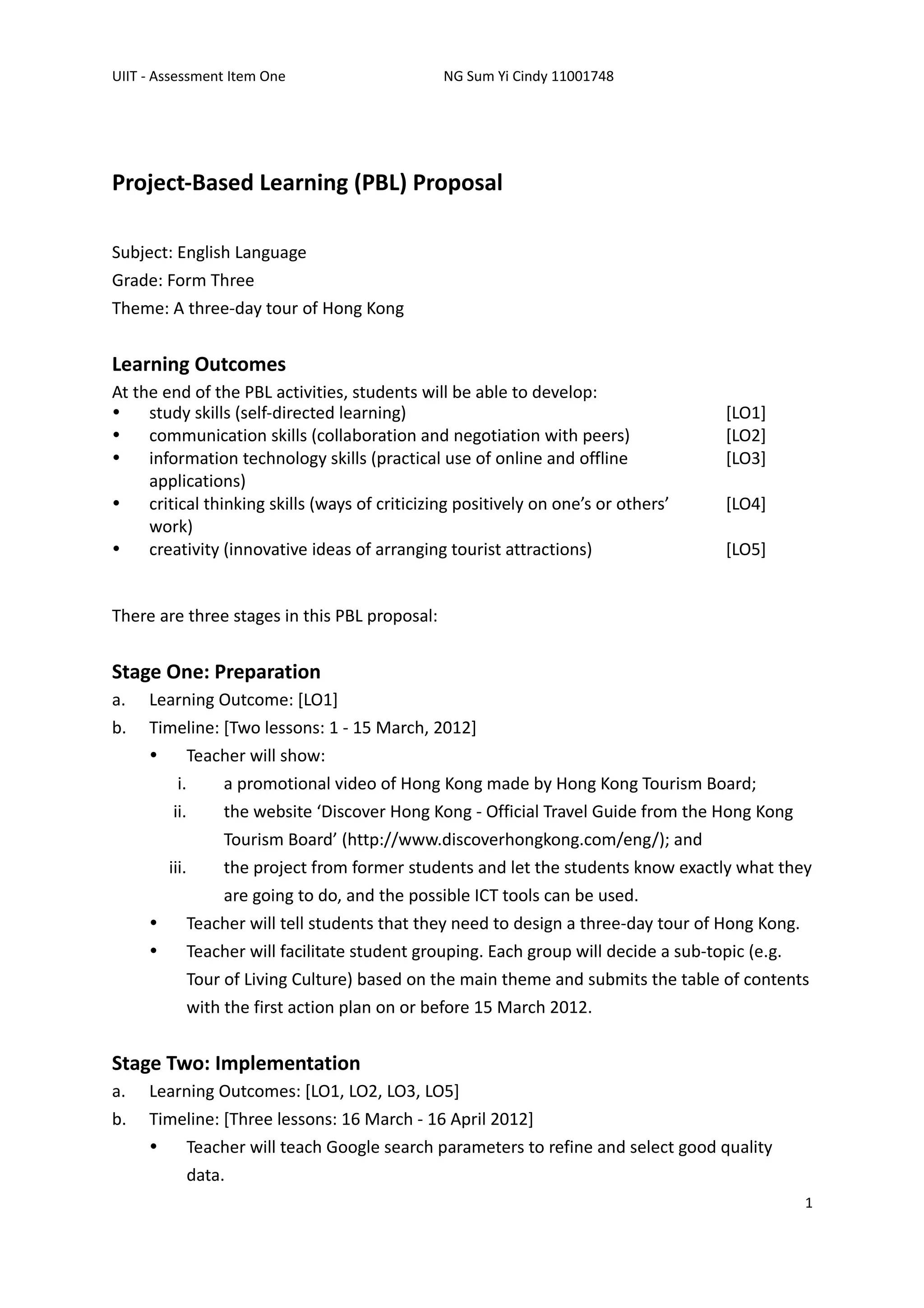 Project-Based Learning (PBL) Proposal [UIIT assessment item one] | DOC ...