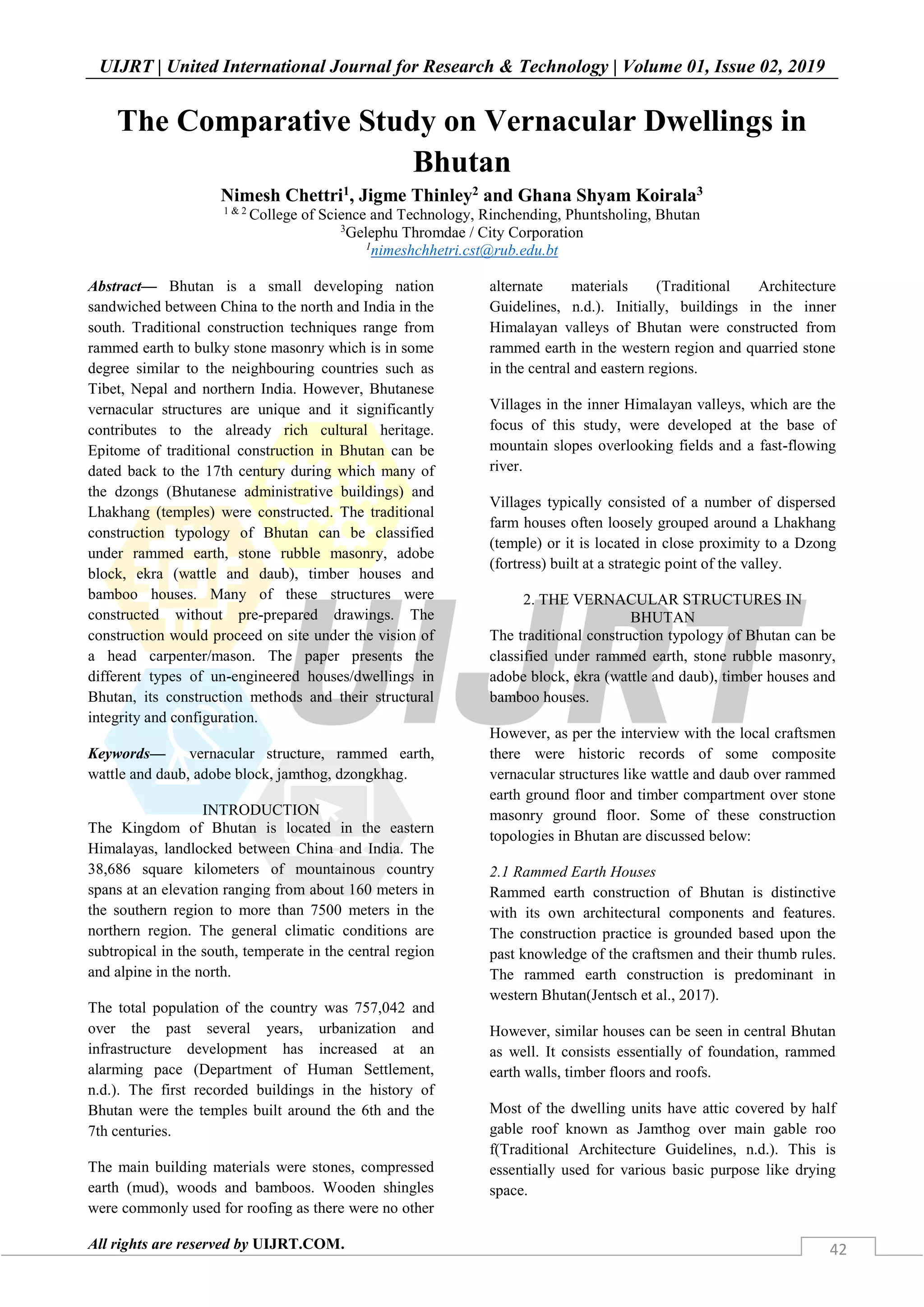 The Comparative Study on Vernacular Dwellings in Bhutan | PDF