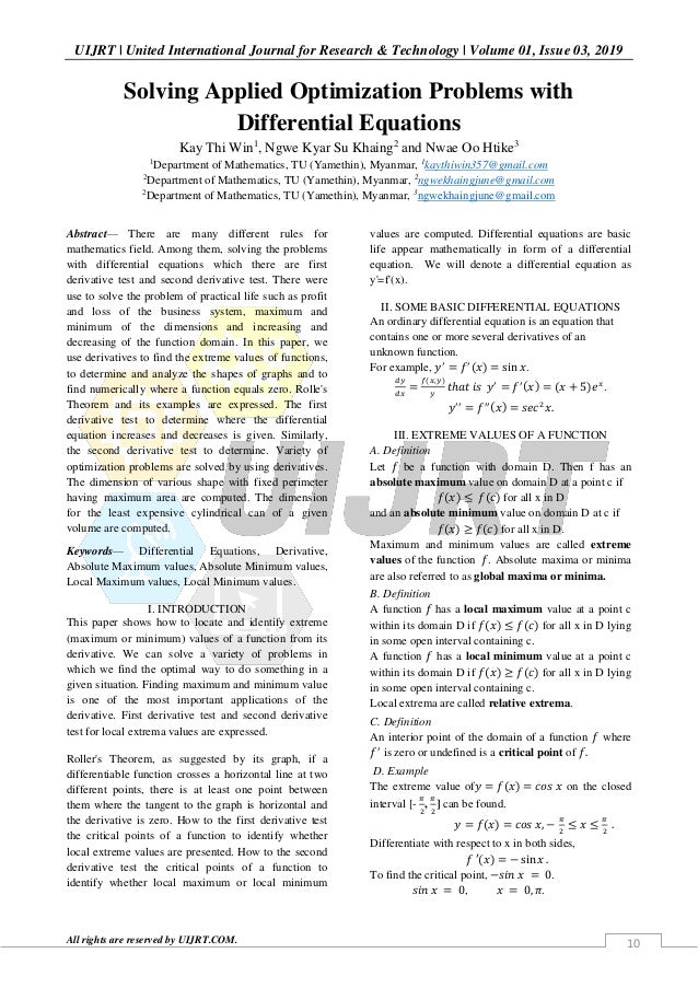 Solving Applied Optimization Problems with Differential Equations