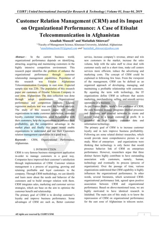 Customer Relation Management (CRM) and its Impact on Organizational ...