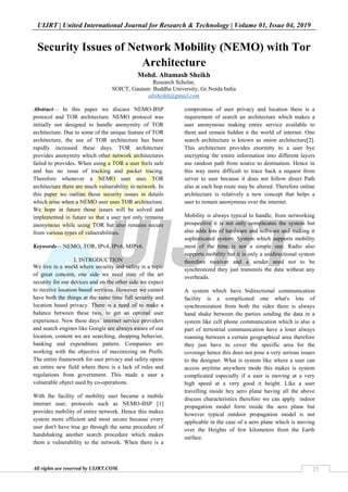 Security Issues of Network Mobility (NEMO) with Tor Architecture | PDF