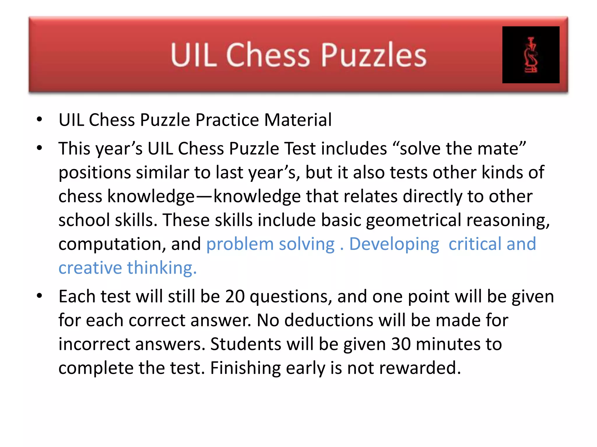 Uil chess puzzles (Practice Test) | PPTX