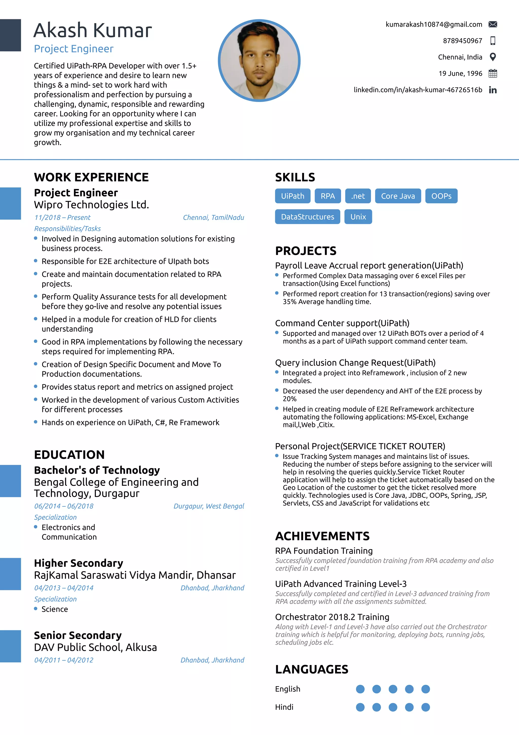 UiPath Developer Resume | PDF