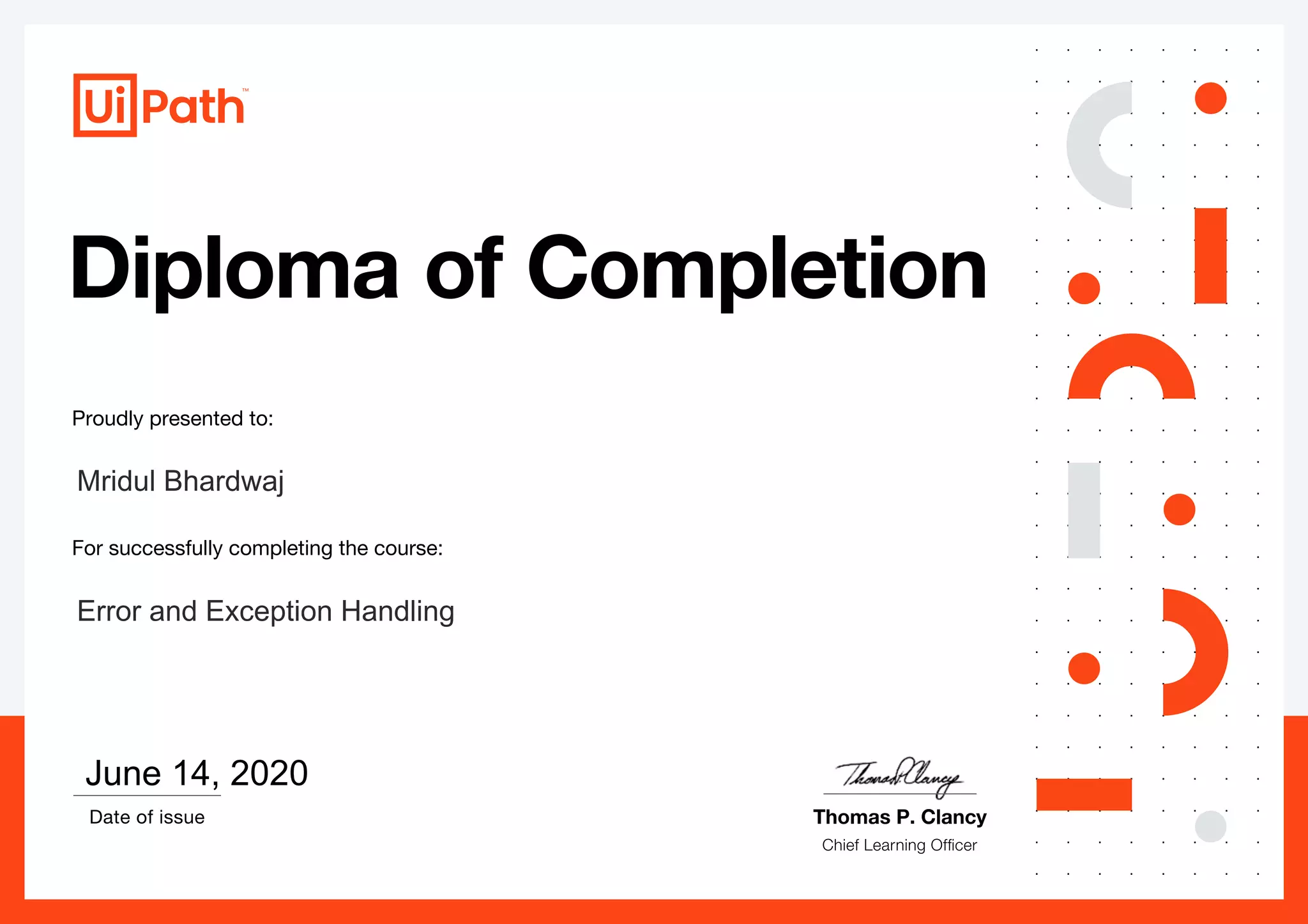 Uipath error and exception handling diploma | PDF