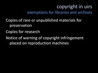 Moving Beyond Access: University Institutional Repositories, Copyright ...