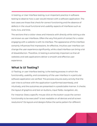 UI Testing: A Complete Guide With Techniques, Tools, & Best Practices | PDF
