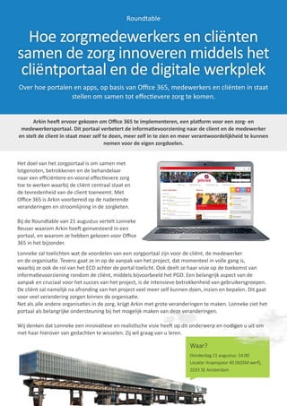 Uitnodiging Roundtable Zorg | 21 augustus | Hoe zorgmedewerkers en cliënten samen de zorg ...