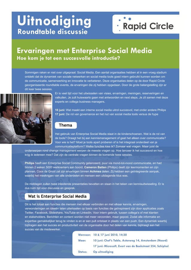 Uitnodiging Enteprise Social Media Roundtable Rapid Circle | PDF