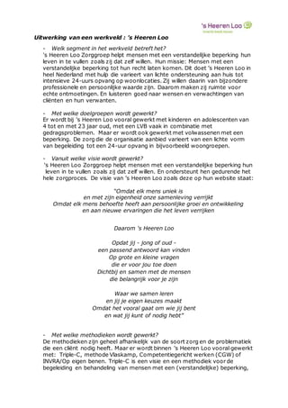 Uitwerking van een werkveld 's heeren loo | DOCX | Education