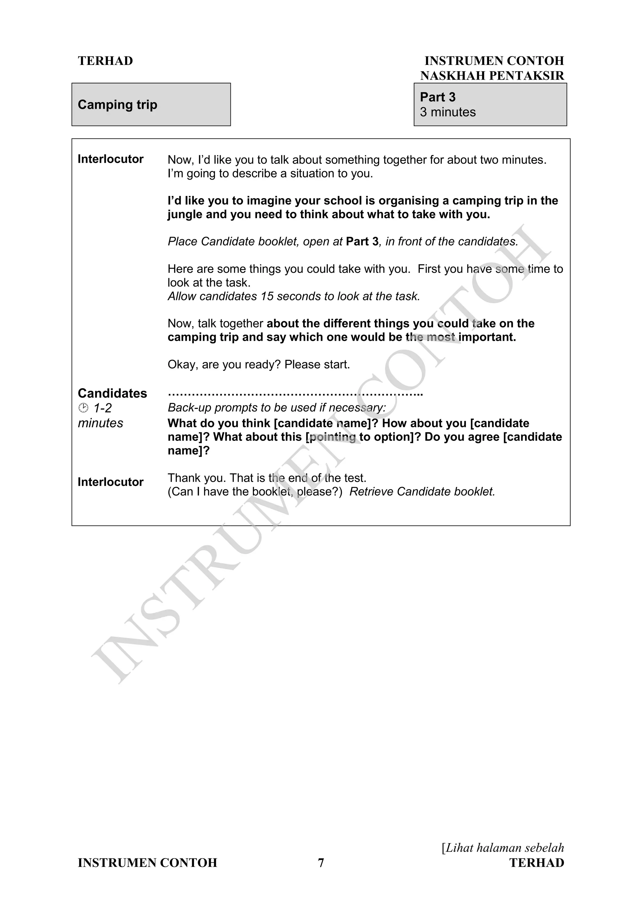 Pt3 speaking sample test examiner booklet | PDF