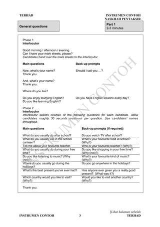 Pt3 speaking sample test examiner booklet | PDF