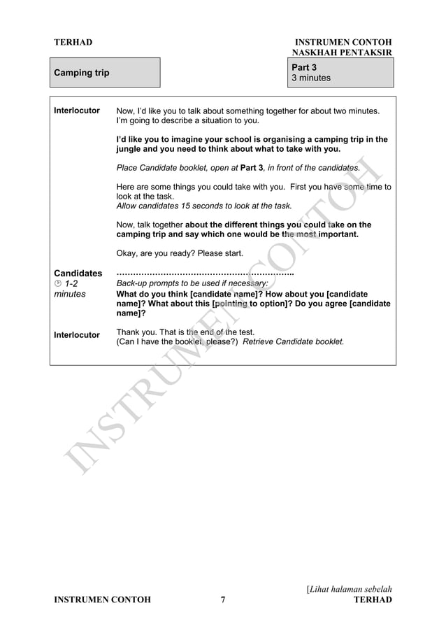 Pt3 speaking sample test examiner booklet | PDF | Resume Writing and ...