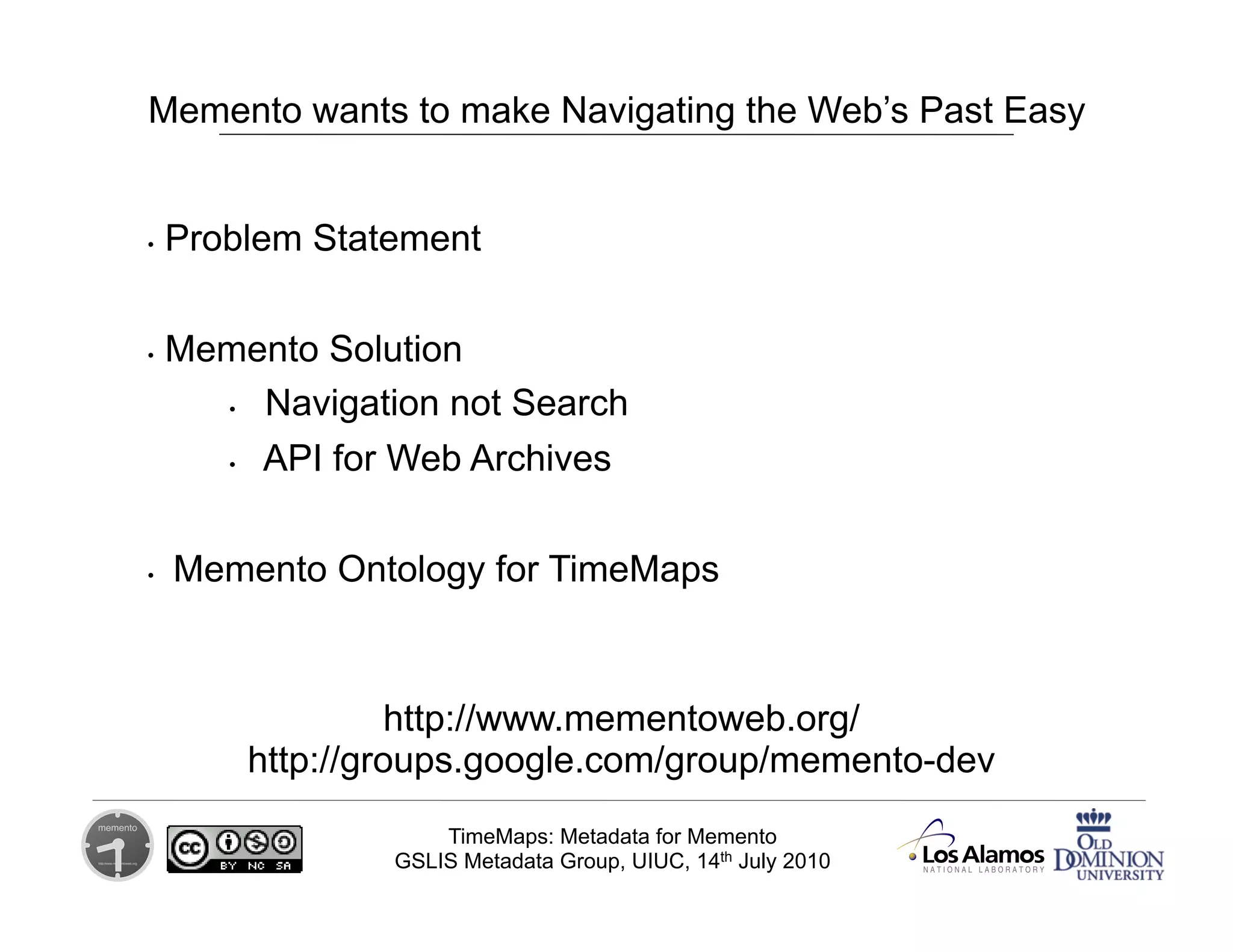 TimeMaps: Metadata for Memento | PDF