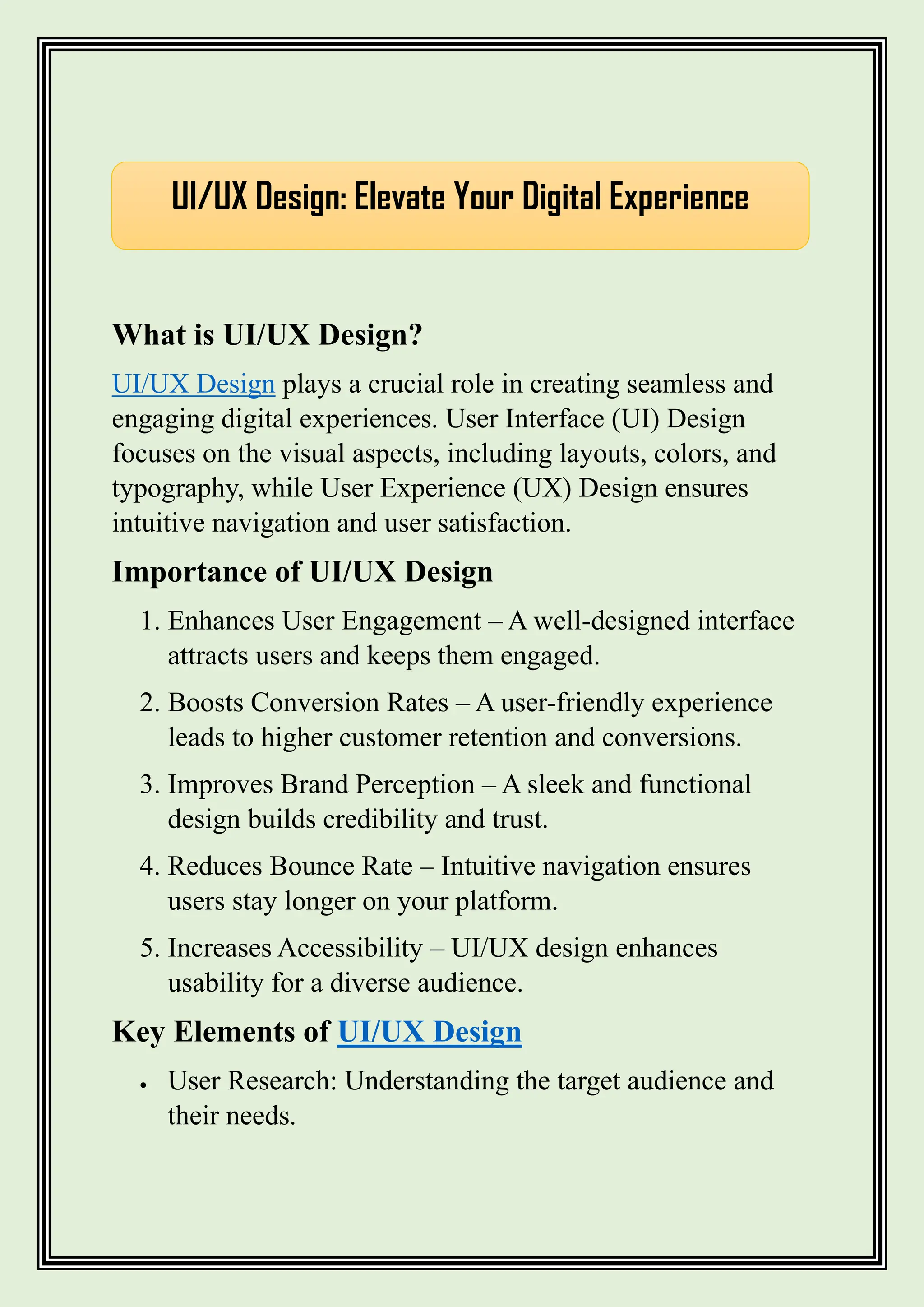 UI/UX Design: Elevate Your Digital Experience | PDF