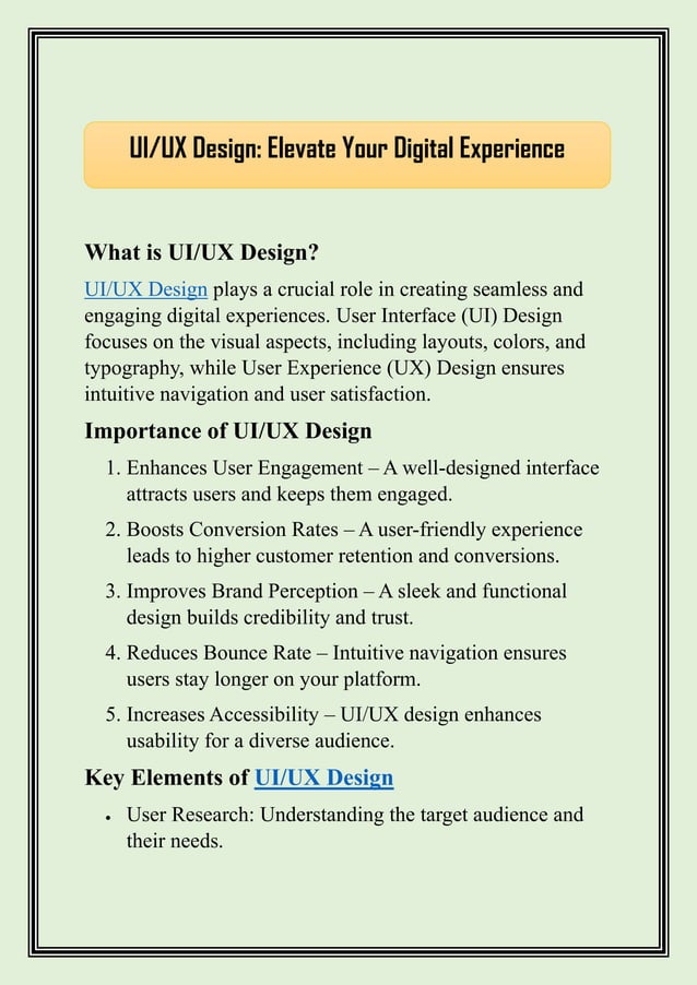 UI/UX Design: Elevate Your Digital Experience | PDF