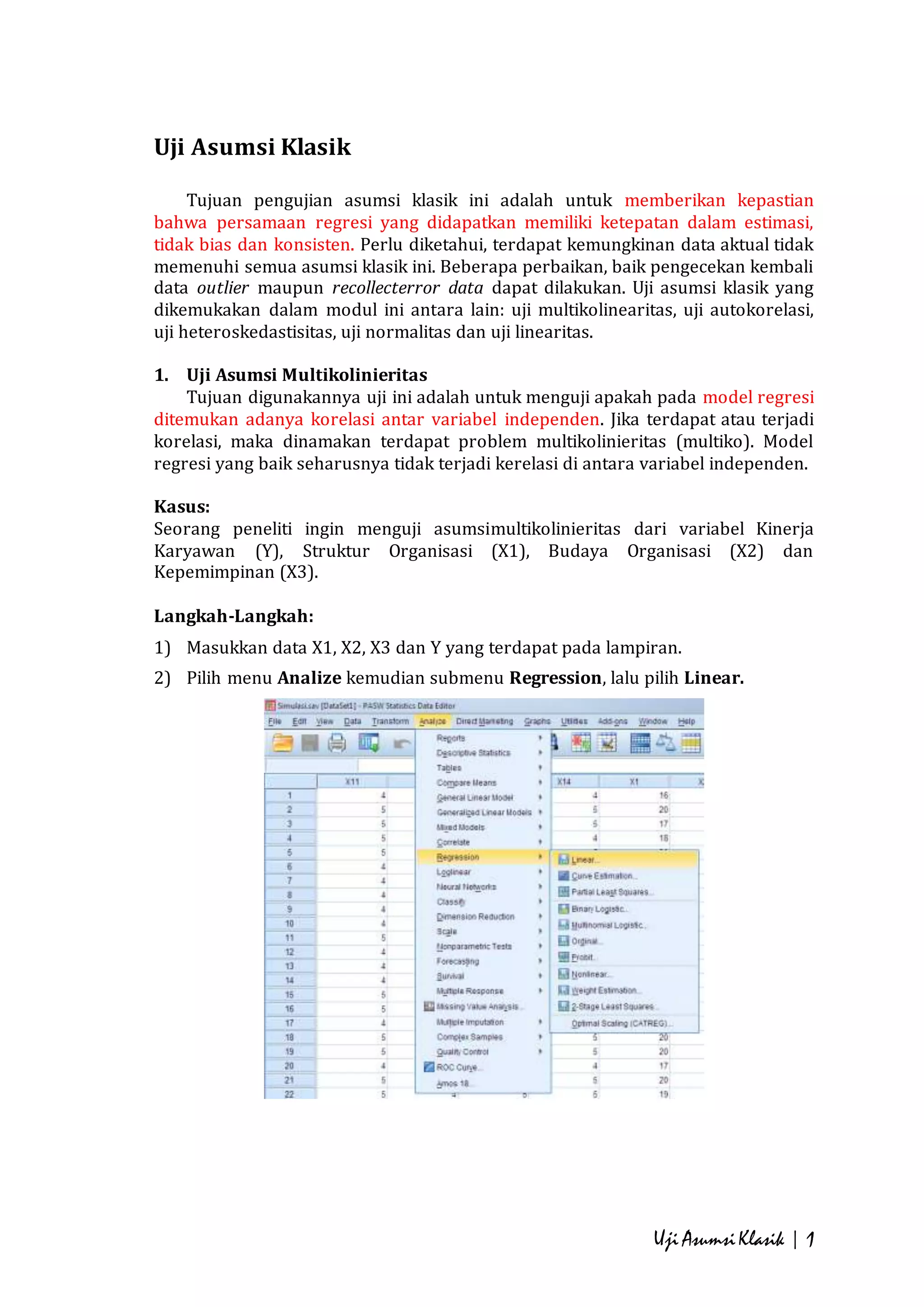 Uji asumsi klasik | DOCX