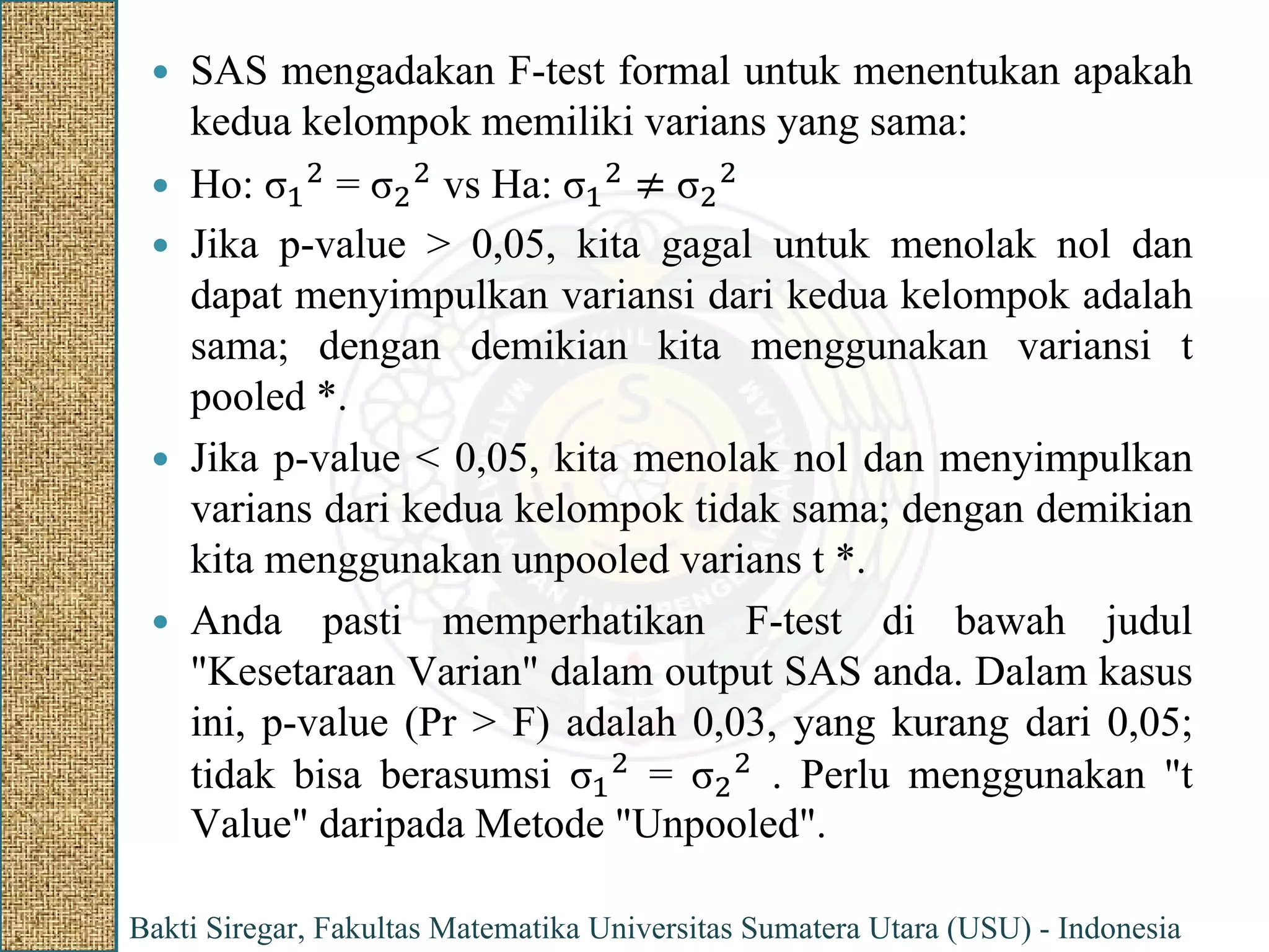 T tes menggunakan sas | PDF