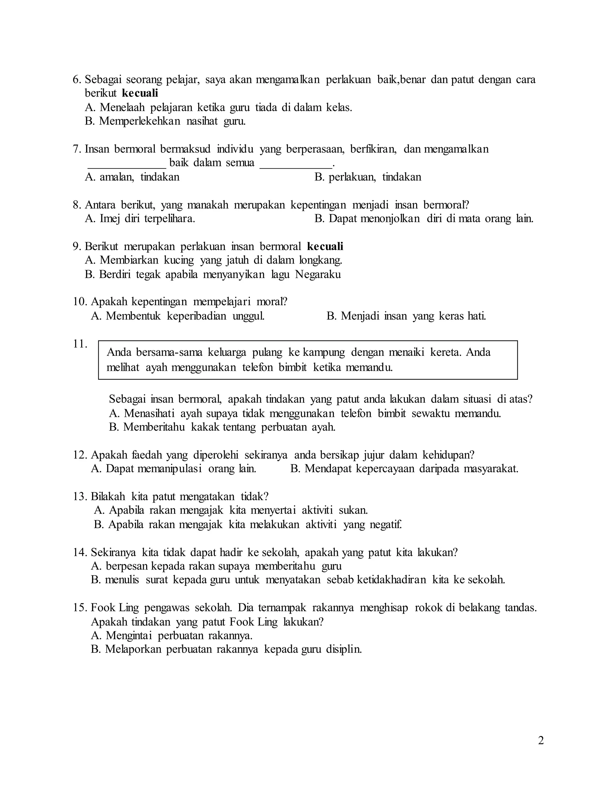 Ujian mac-pendidikan-moral-tingkatan-1 | DOCX