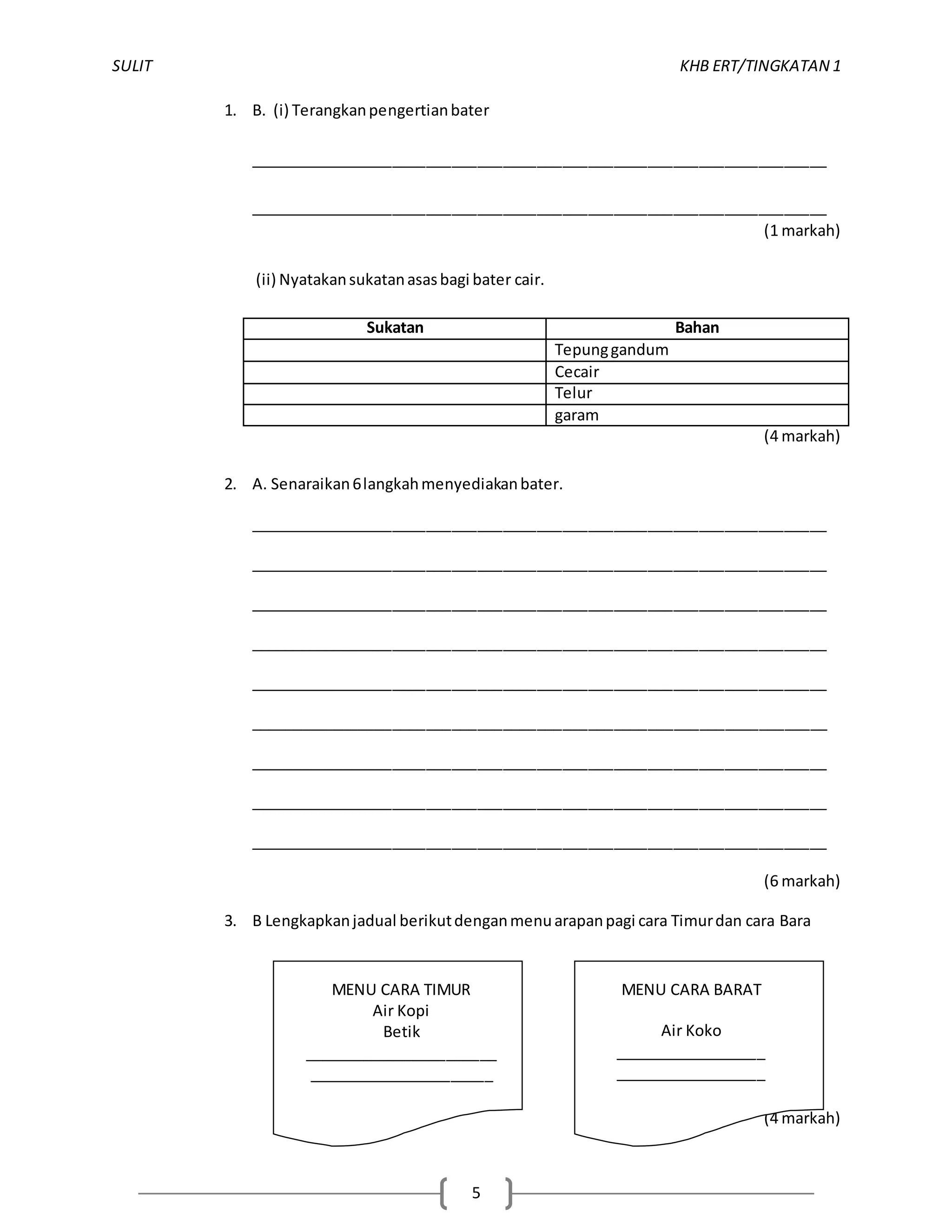 Ujian Bulanan KHB ERT Tingkatan 1 | DOCX