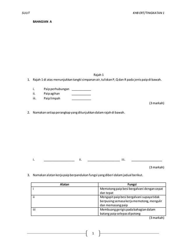 Ujian Bulanan KHB ERT Tingkatan 1 | DOCX