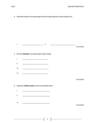 Ujian Bulanan KHB ERT Tingkatan 1 | DOCX