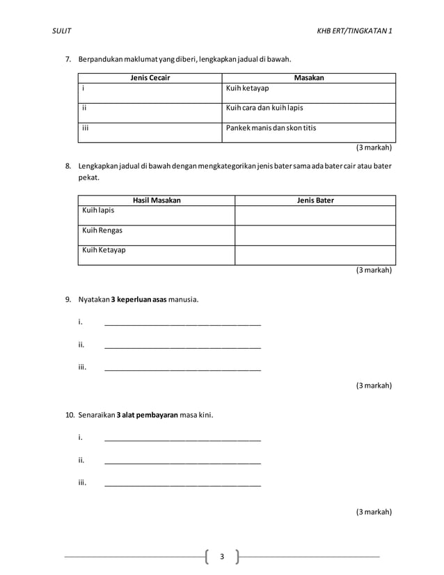 Ujian Bulanan KHB ERT Tingkatan 1 | DOCX