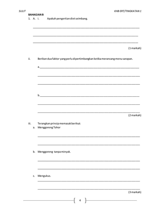 Ujian Bulanan KHB ERT Tingkatan 1 | DOCX