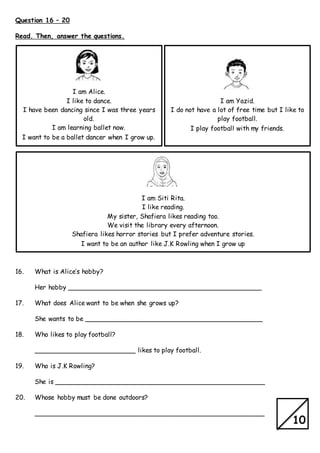 Ujian 1 english year 3 paper 1 | DOCX