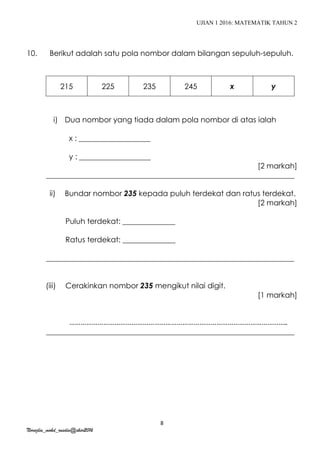 Matematik Tahun 2 Ujian 1 Kertas 2 Set 2 | PDF