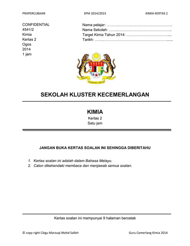 Latihan Kimia SPM | DOCX