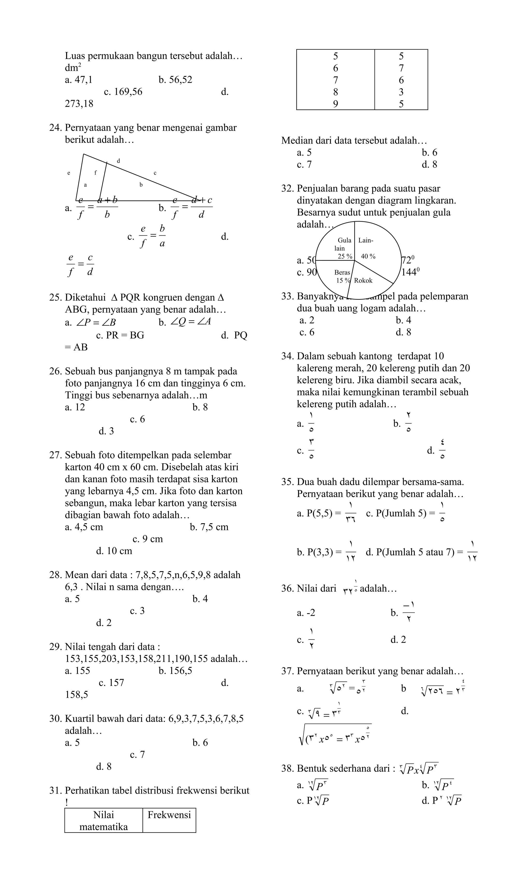 Ujian akhir matematika sekolah smp | DOC