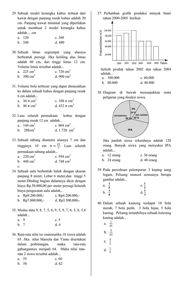 Ujian akhir sekolah smp 2014 | PDF