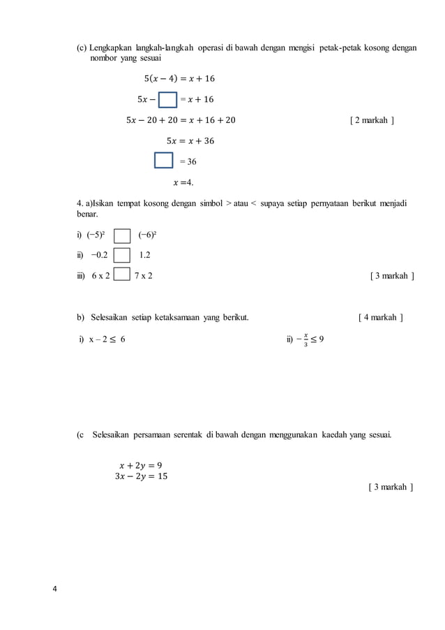 Ujian akhir tahun matematik tingkatan 1 2 | PDF