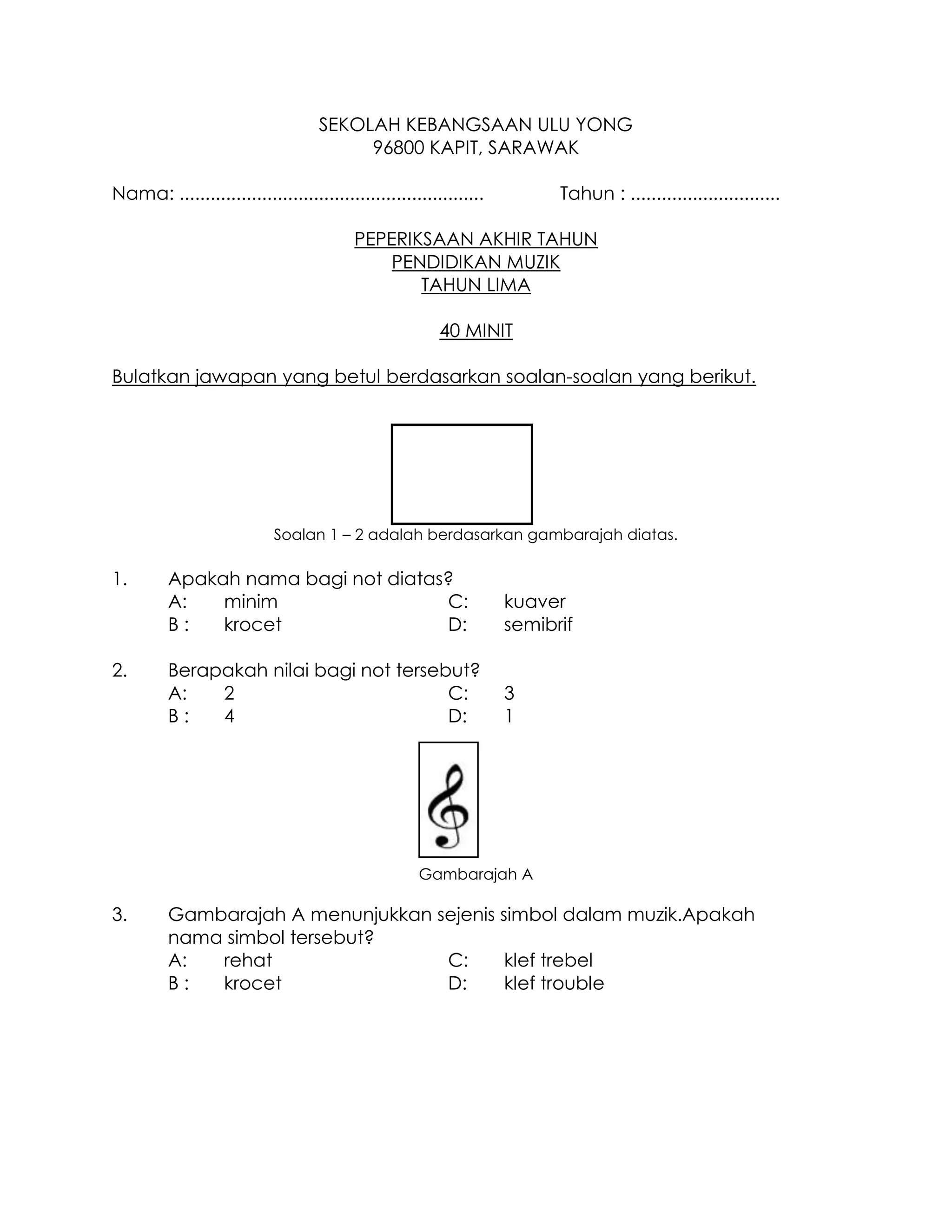 Ujian akhir tahun muzik tahun 5 | DOCX