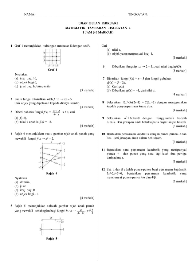 Ujian februari 2020 matematik tambahan ting 4 | DOC