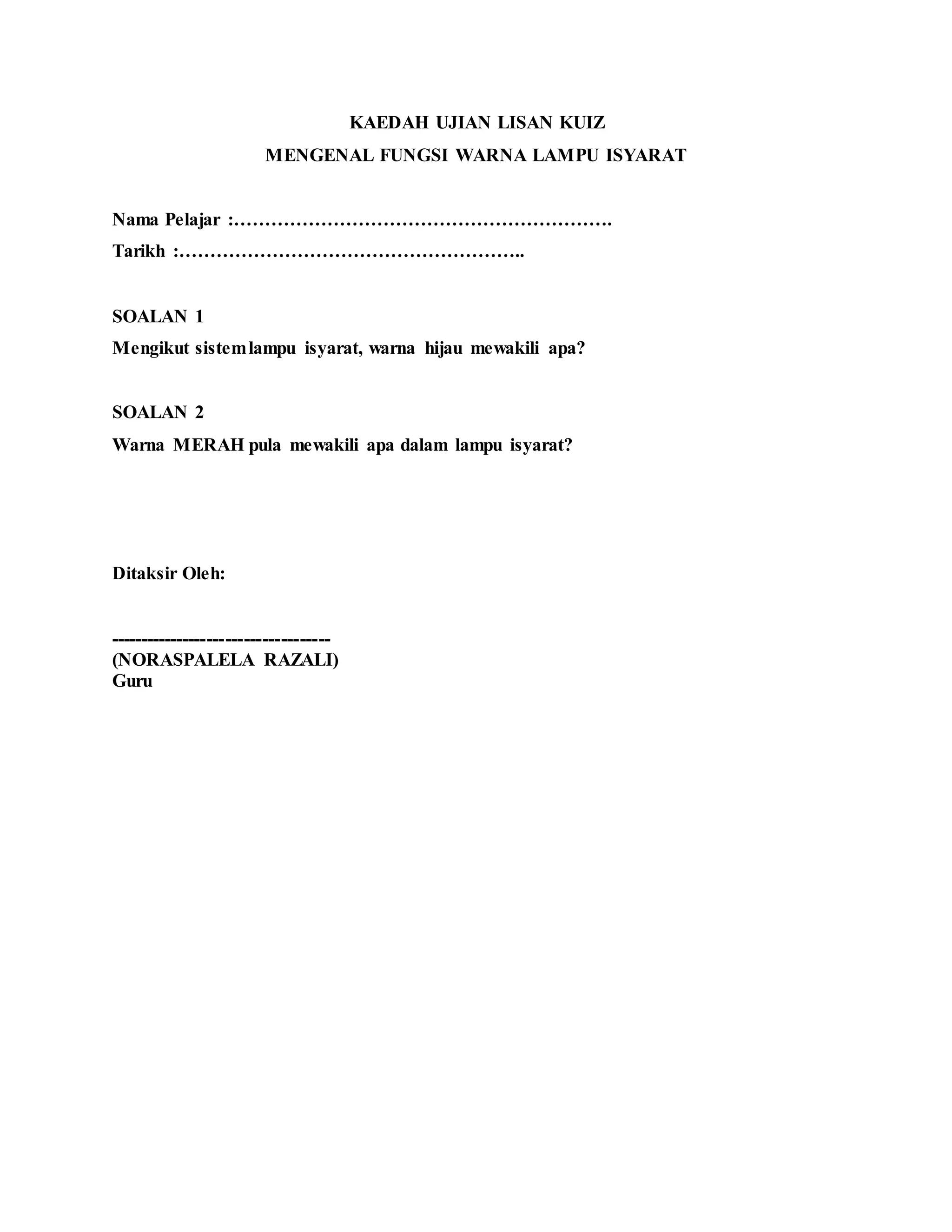 Ujian lisan kuiz lampu isyarat | PDF