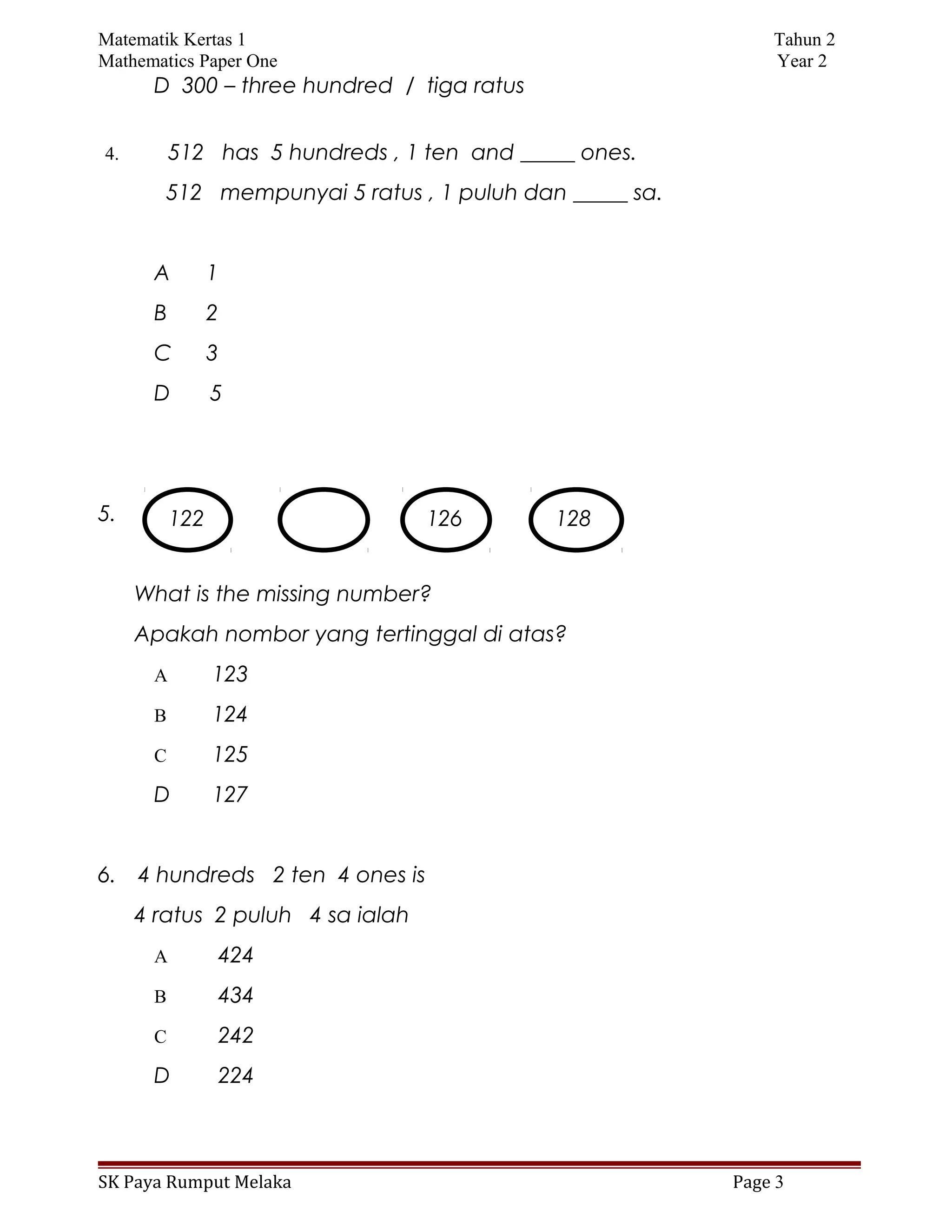 Ujian Matematik Tahun2 Kertas1 Doc