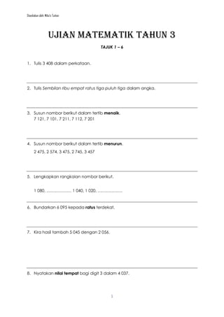 Ujian matematik tahun 3 | PDF
