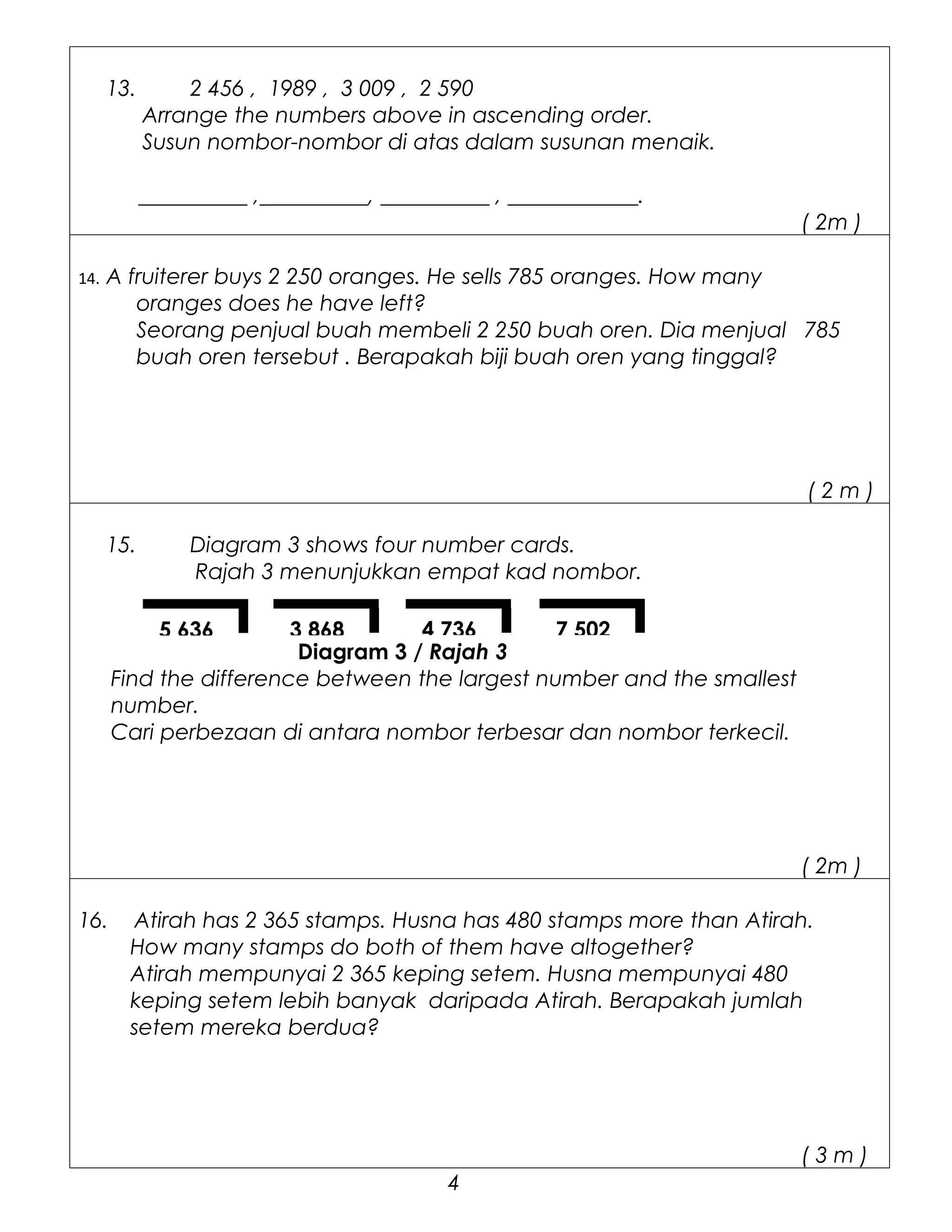 Ujian matematik tahun 3 k1 | DOC