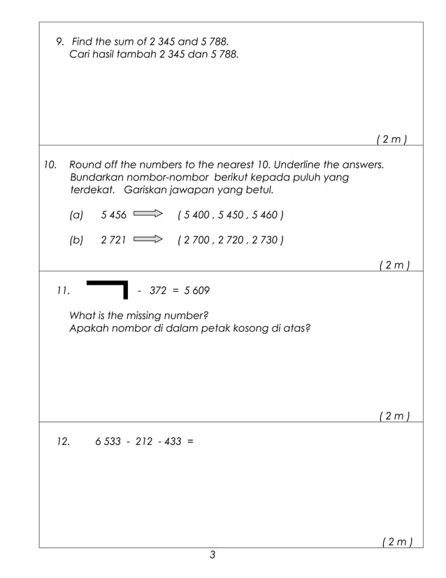 Ujian matematik tahun 3 k1 | DOC