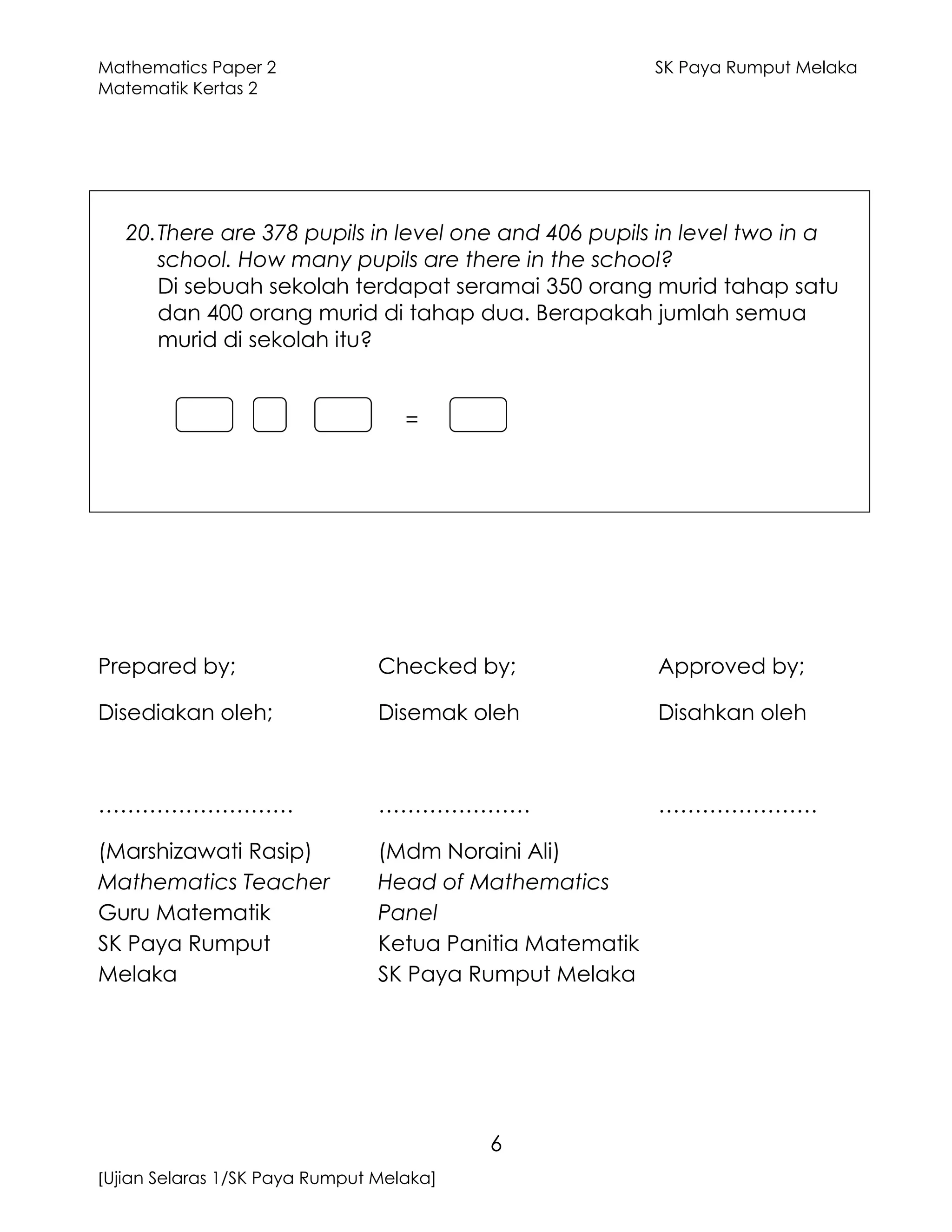 Ujian math tahun 2 kertas 2 | DOCX