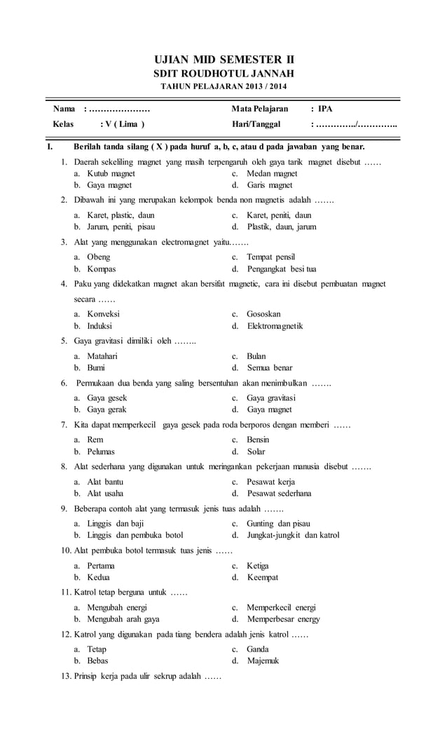SOAL mid semester ii 5-2013ipa | PDF