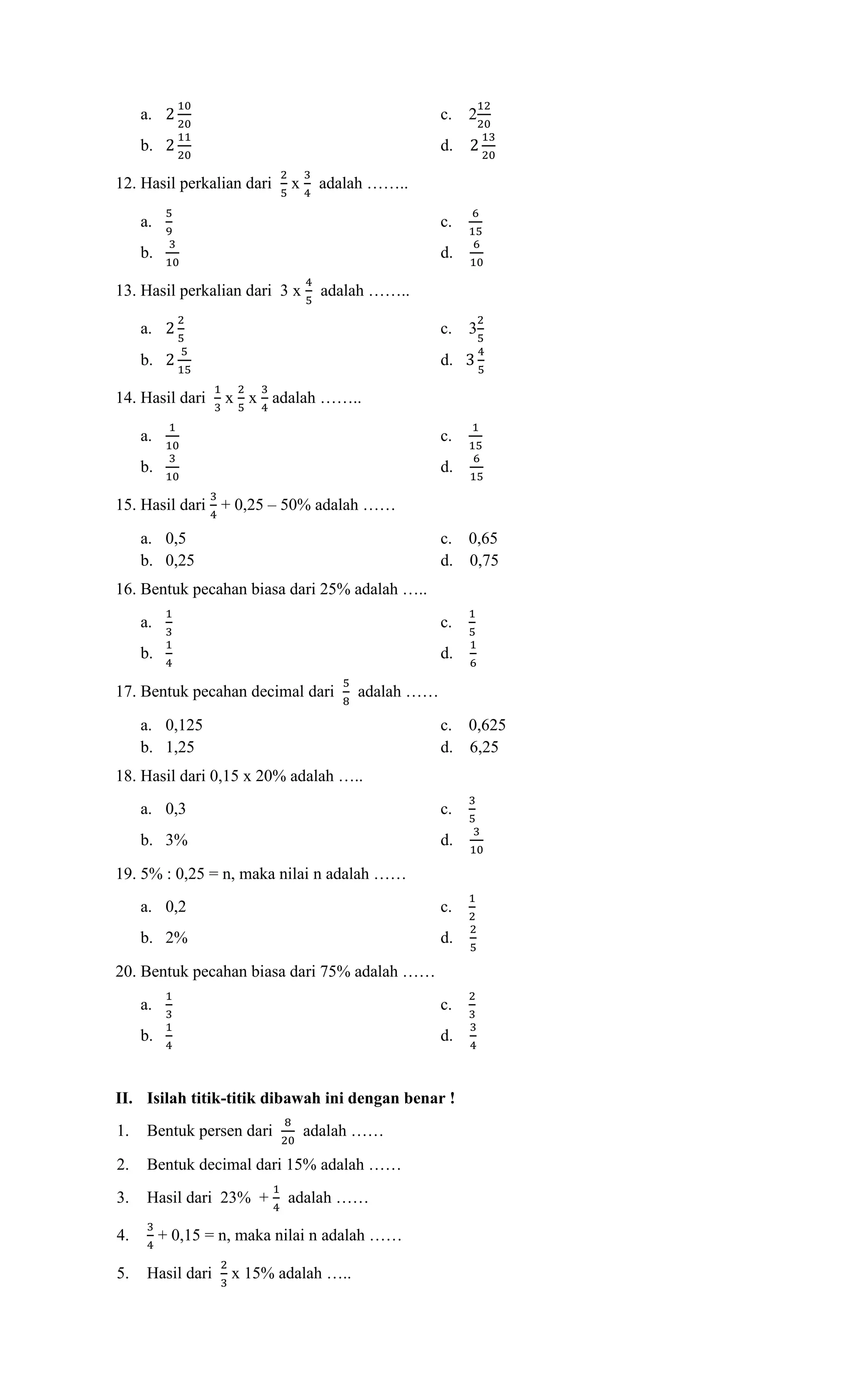 SOAL mid semester ii 5mtk-2013 | PDF