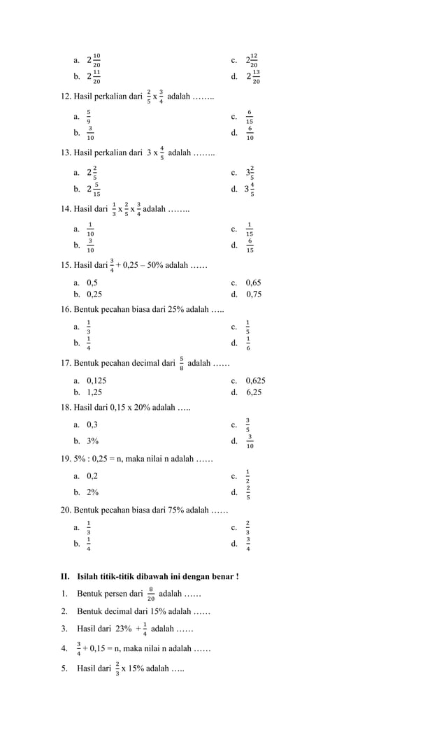 SOAL mid semester ii 5mtk-2013 | PDF