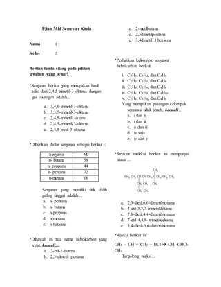 Ujian mid semester kimia edit paket | DOCX