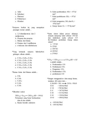 Ujian mid semester kimia edit paket | DOCX