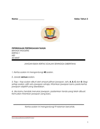 MID YEAR EXAMINATION: ENGLISH YEAR 3. MAY 2014 | DOC