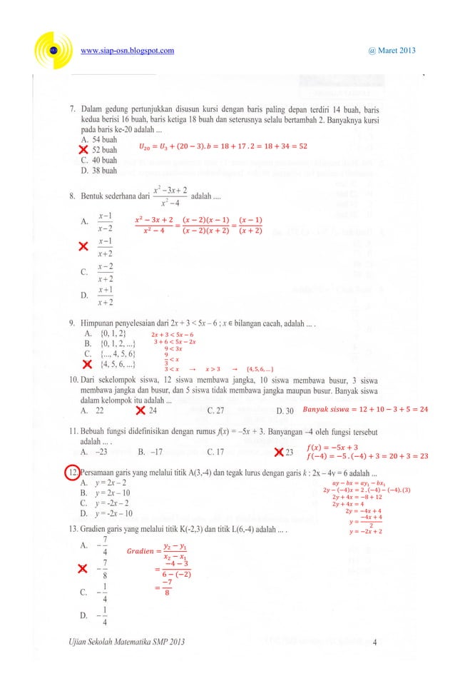 Ujian sekolah matematika smp 2013 kelas 9 dinas pendidikan kabupaten sampang | PDF