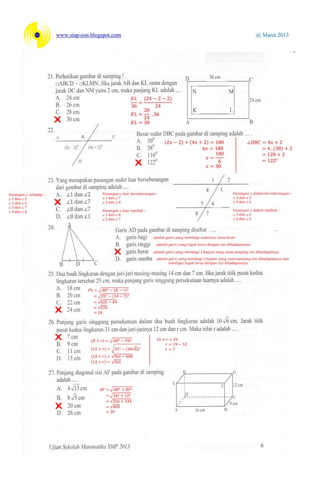 Ujian sekolah matematika smp 2013 kelas 9 dinas pendidikan kabupaten sampang | PDF