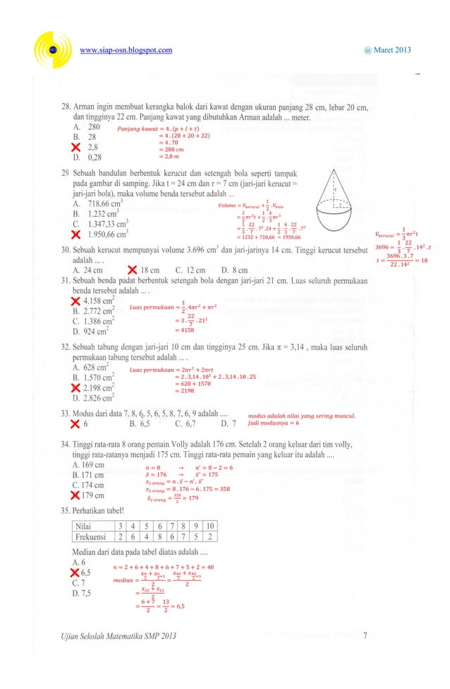 Ujian sekolah matematika smp 2013 kelas 9 dinas pendidikan kabupaten sampang | PDF